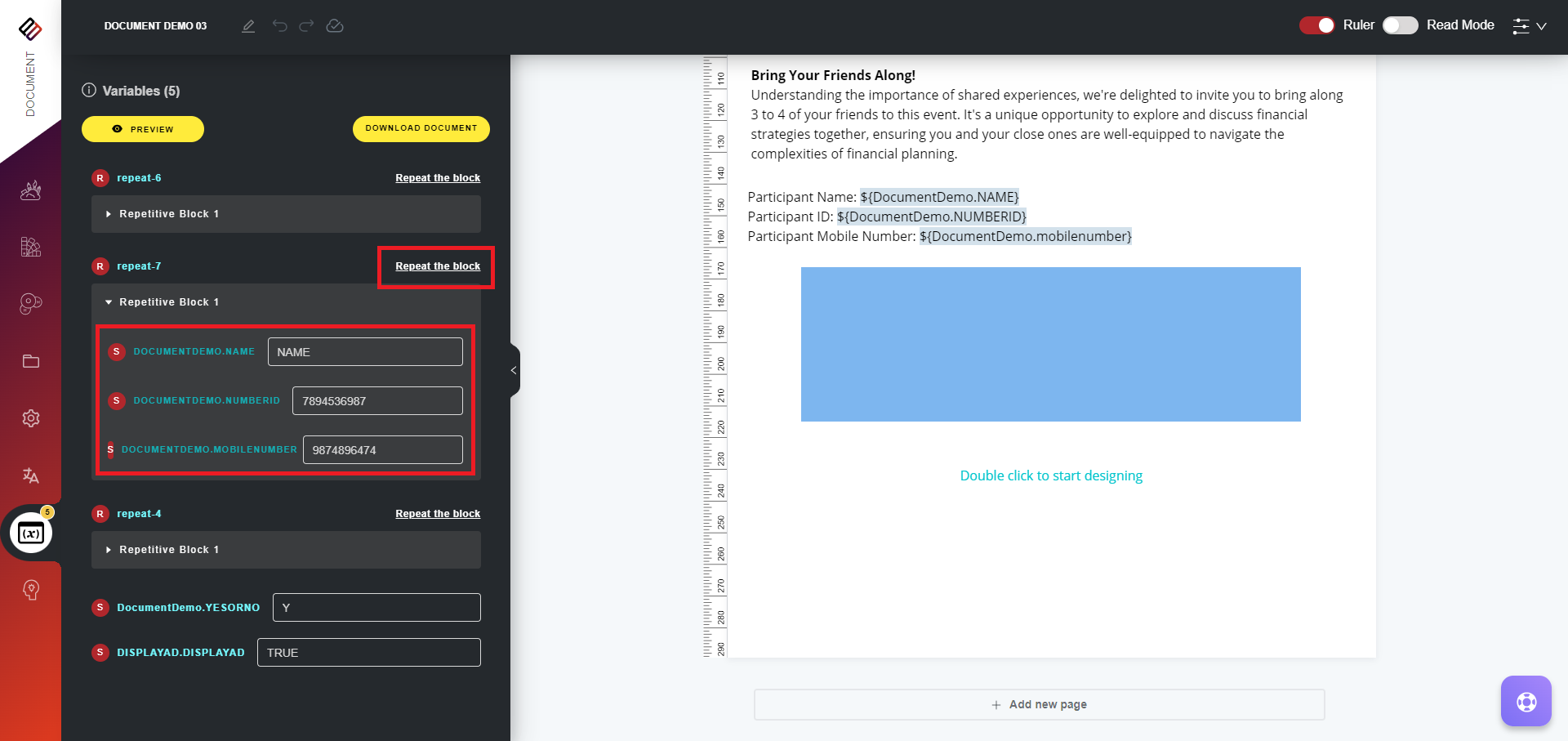 How to Repeat sections in a Document