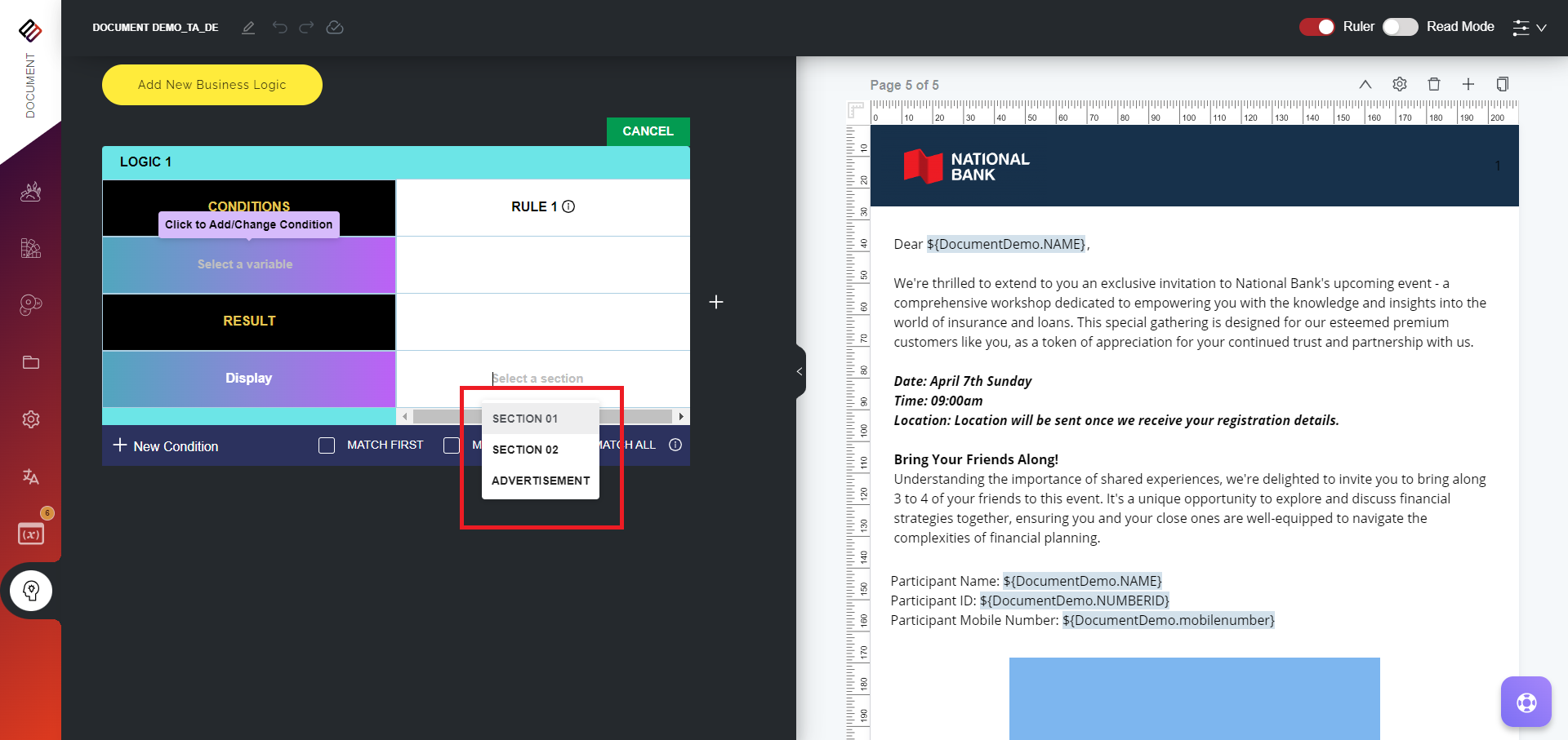 Creating Rule-Driven Documents Based on Business Logic
