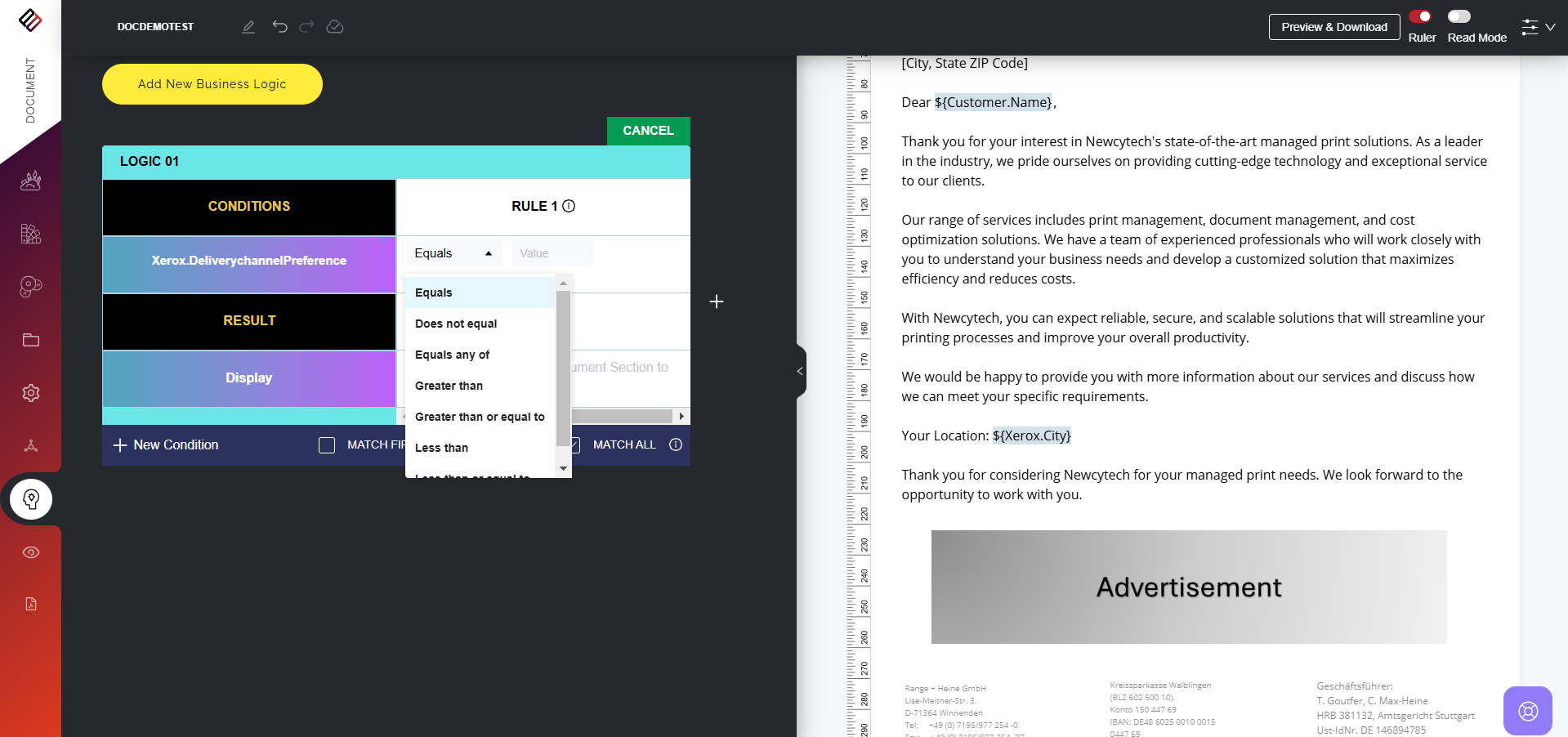 Creating Rule-Driven Documents Based on Business Logic